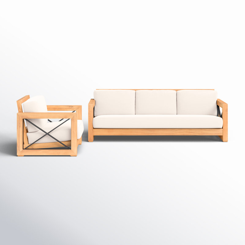 Joss & Main Madeira 2 Piece Teak Sofa Seating Group with Cushions & Reviews | Birch Lane